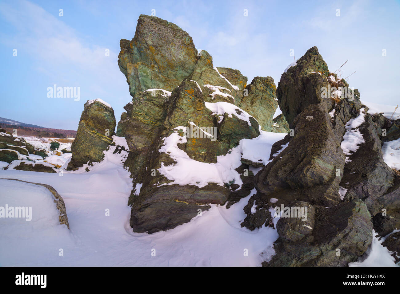 Ice covered coast of the Okhotsk sea, Sakhalin island Stock Photo - Alamy