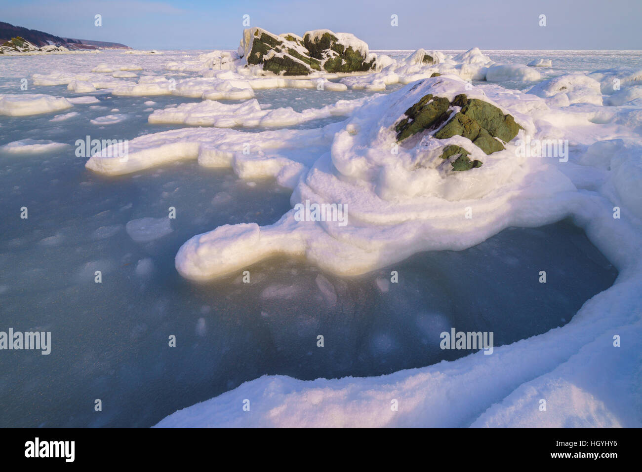 Ice covered coast of the Okhotsk sea, Sakhalin island Stock Photo - Alamy
