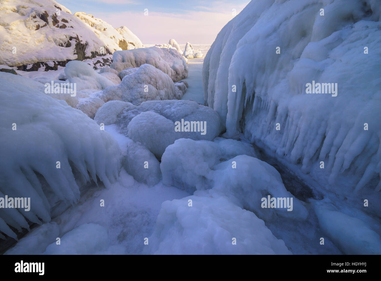 Ice covered coast of the Okhotsk sea, Sakhalin island Stock Photo - Alamy