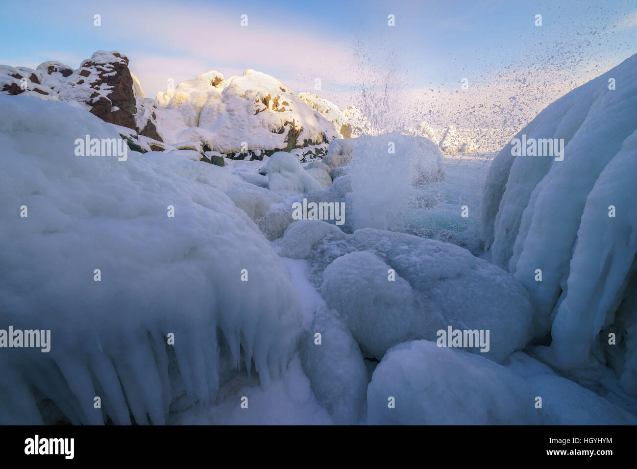 Ice covered coast of the Okhotsk sea, Sakhalin island Stock Photo - Alamy