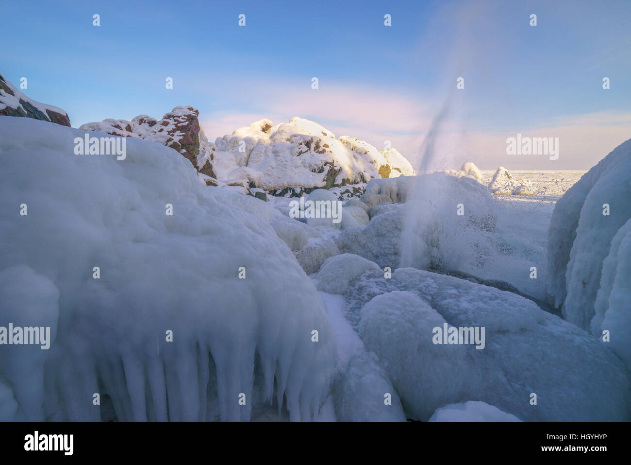 Ice covered coast of the Okhotsk sea, Sakhalin island Stock Photo - Alamy