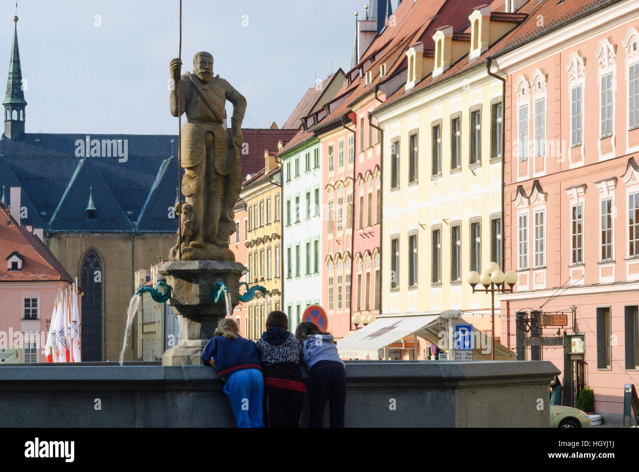 Cheb (Eger): Market Square with well with Roland statue, , Karlovarsky ...