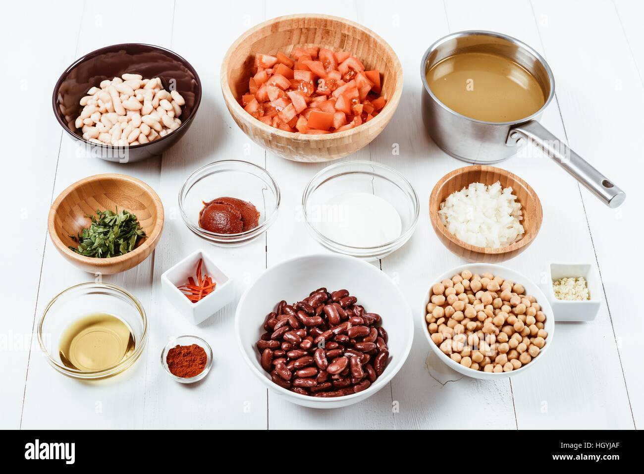 Food Ingredients On Kitchen Table Stock Photo - Alamy
