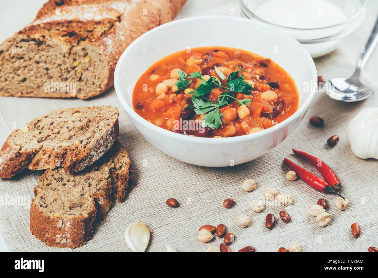 Chili Beans Stew On Restaurant Table Stock Photo - Alamy