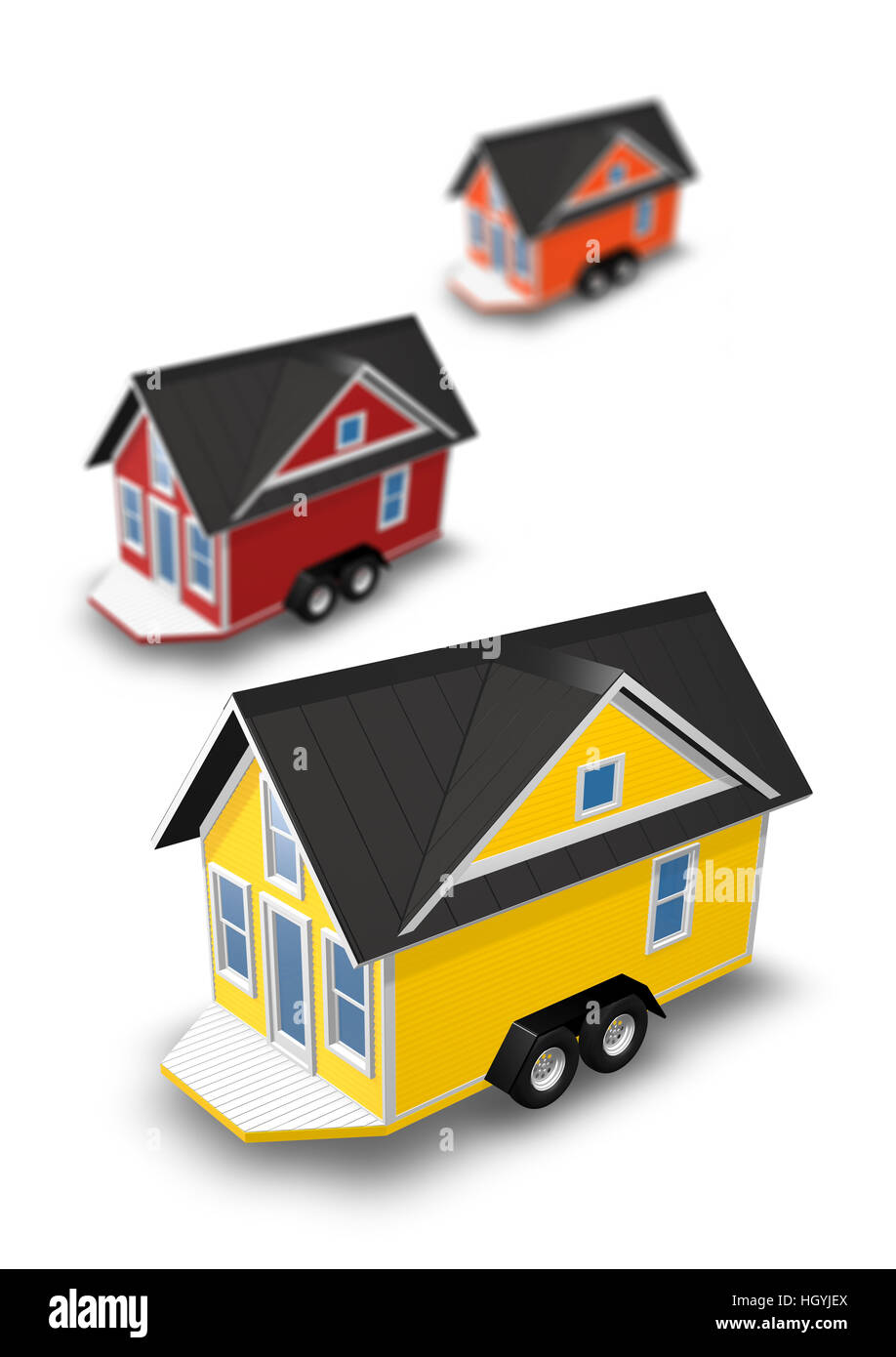 3D Rendered Illustration of a tiny house on a trailer. House is ...