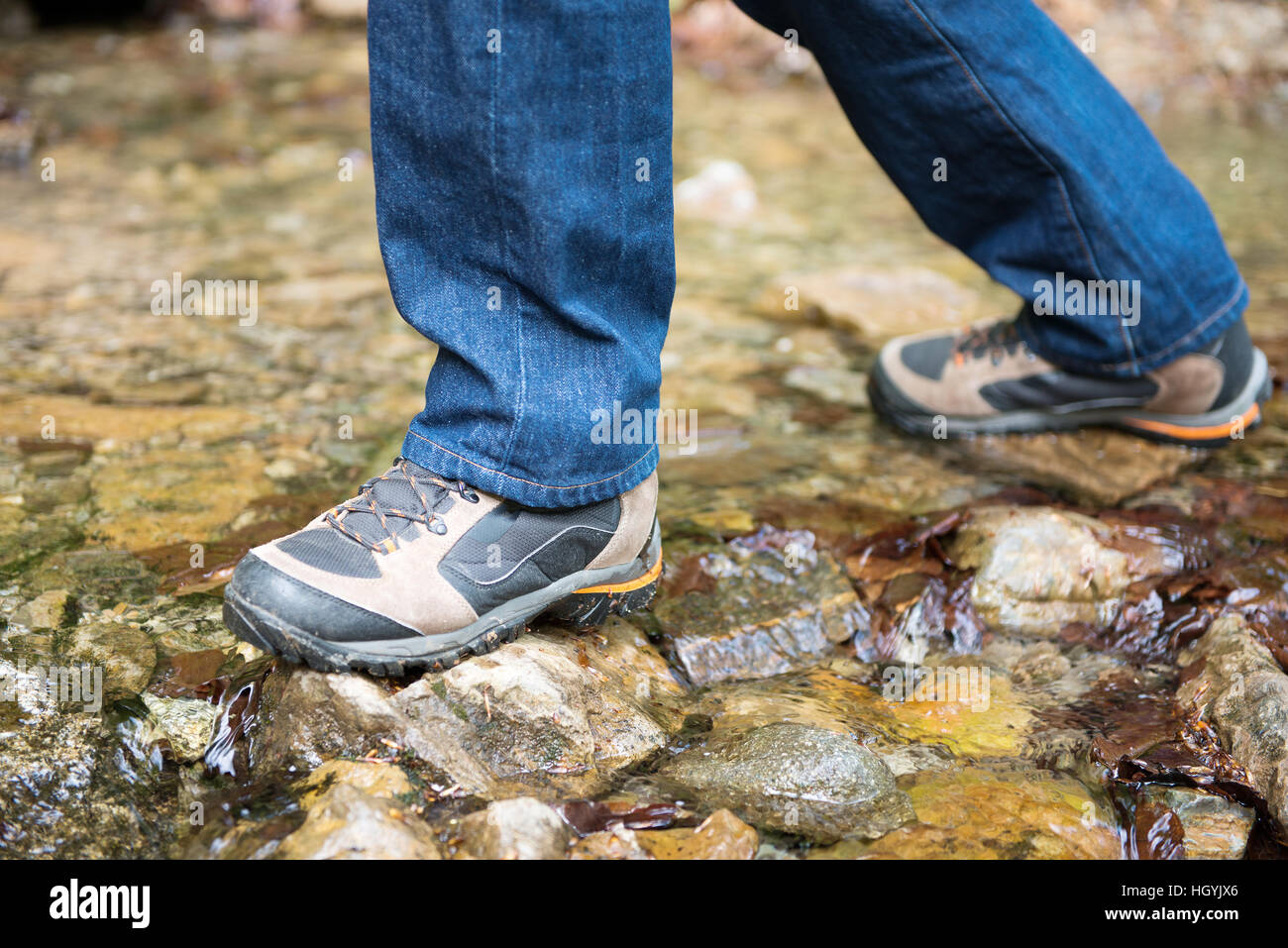 Close-up of the hiker's feet in the footpath Stock Photo - Alamy