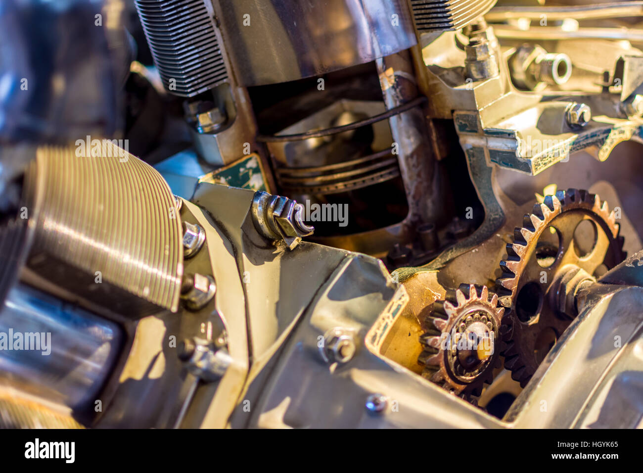 Pistons and gears of an old aero engine Stock Photo - Alamy