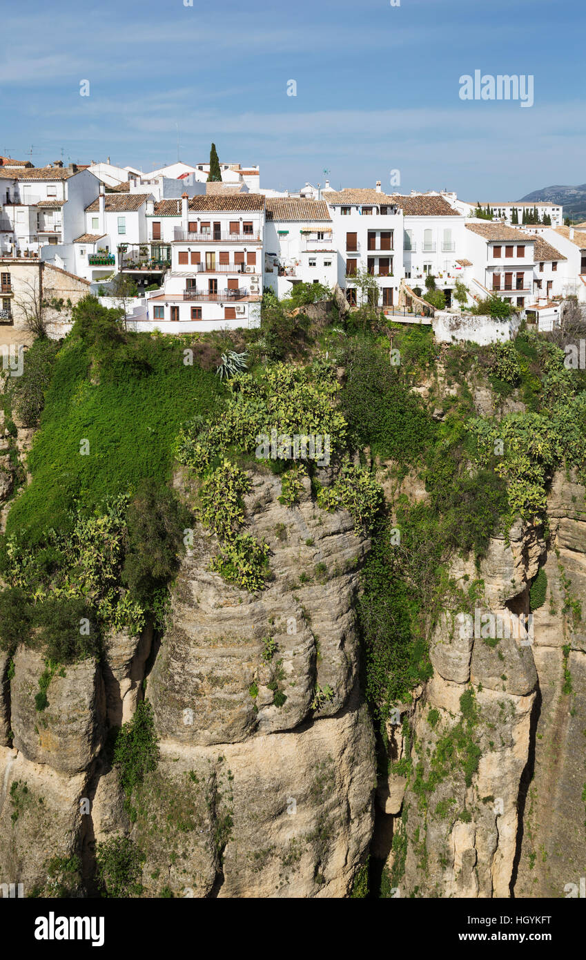 White Town high above the river gorge El Tajo, Ronda, Malaga province ...
