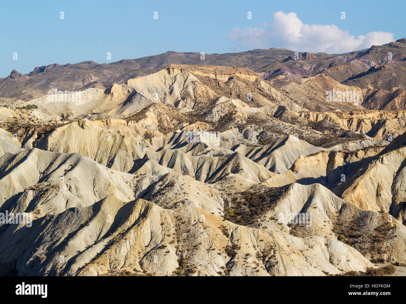 Bare ridges of eroded sandstone, badlands of Tabernas Desert, Almeria ...