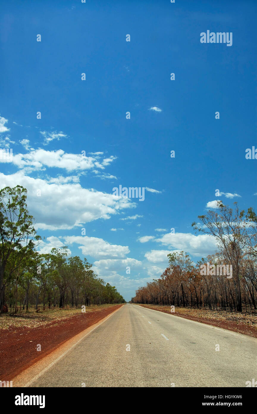 Straight highway in the Australian outback, Northern Territory ...