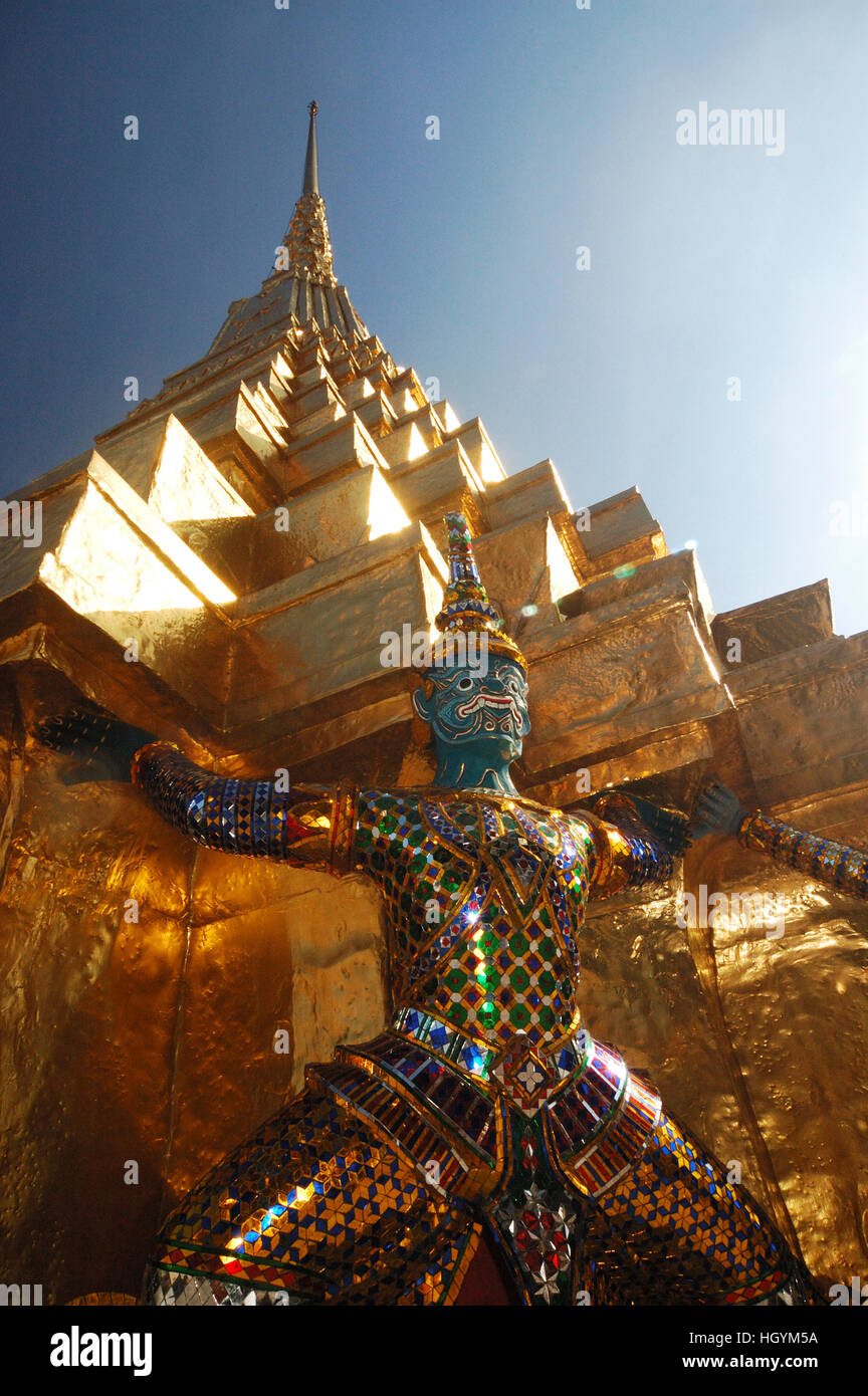 Statue of Yaksha Golden Chedi Wat Phra Kaew temple Bangkok Thailand ...