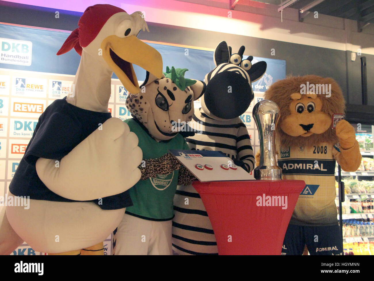 Hamburg, Germany. 13th Jan, 2017. The team mascots of the German ...