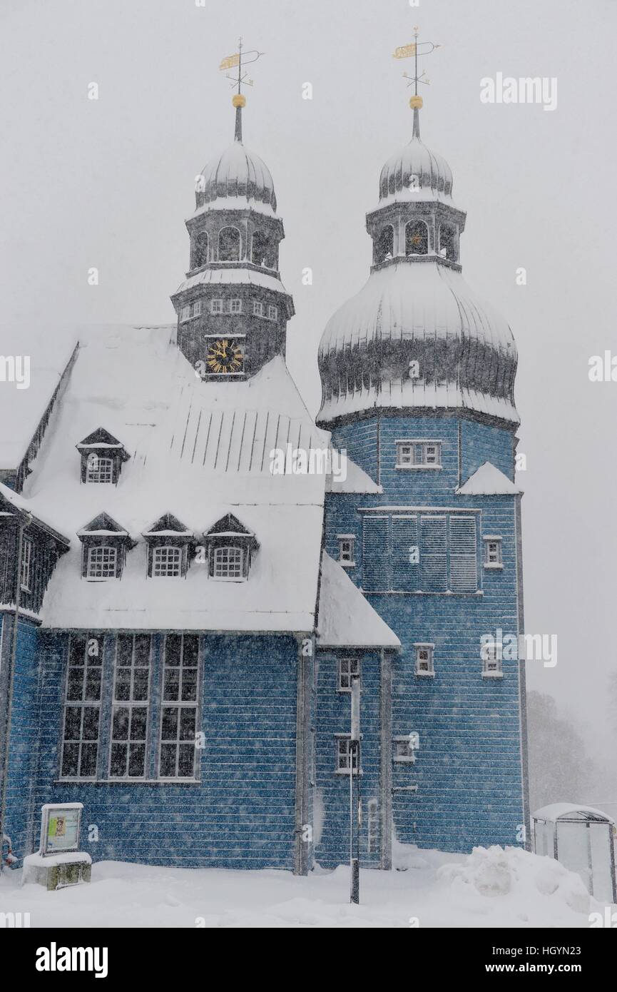 The market church (german Marktkirche) of Clausthal in the snow ...