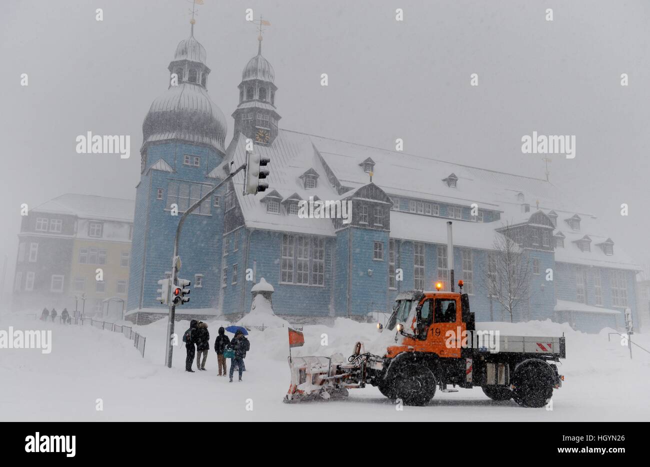 The market church (german Marktkirche) of Clausthal in the snow ...