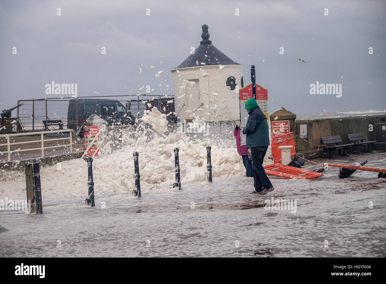 UK Weather. Whitby, North Yorkshire, UK. 13th January 2017. High winds ...