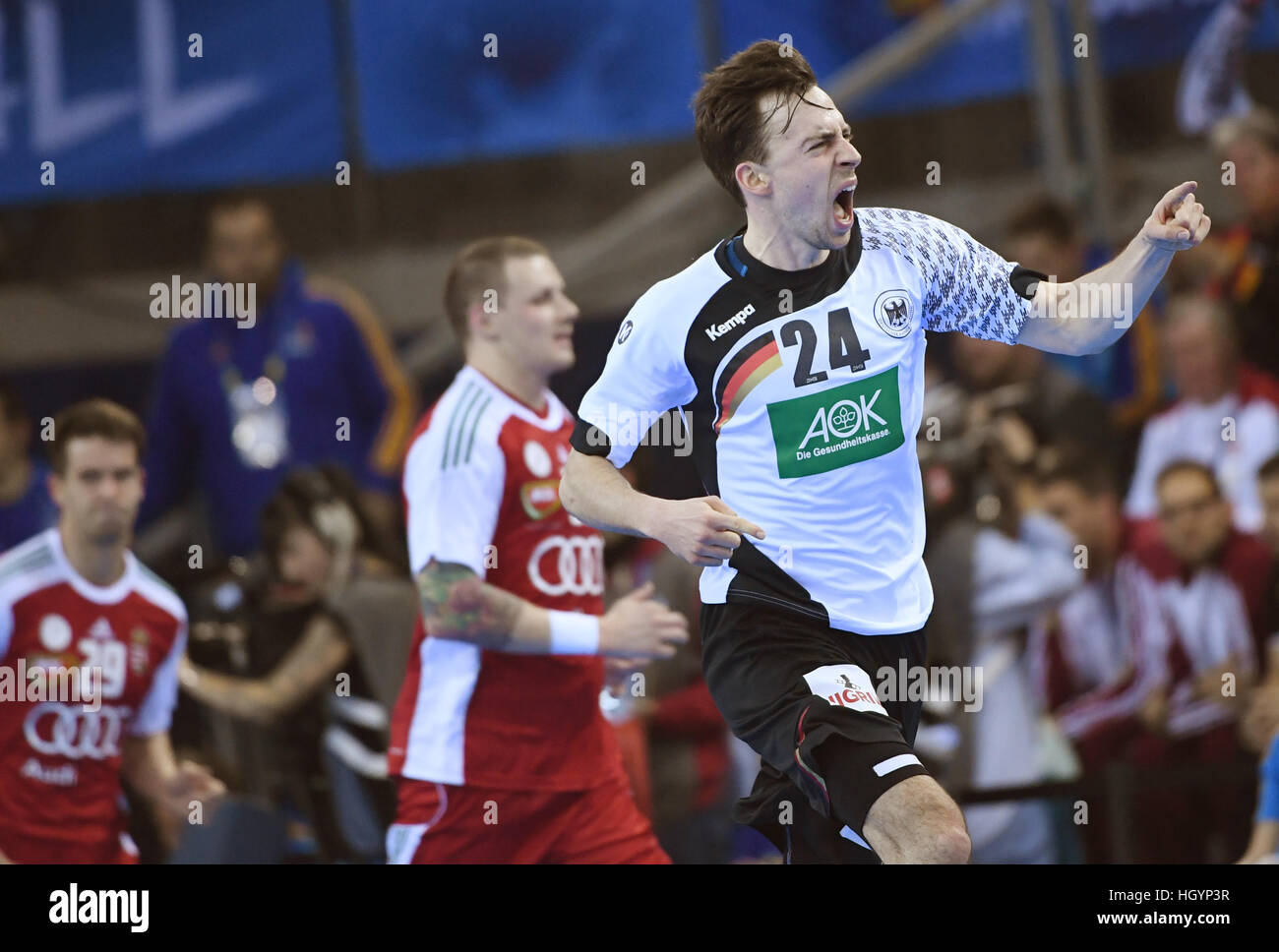 Germany's Patrick Groetzki (R) celebrates during the men's handball ...