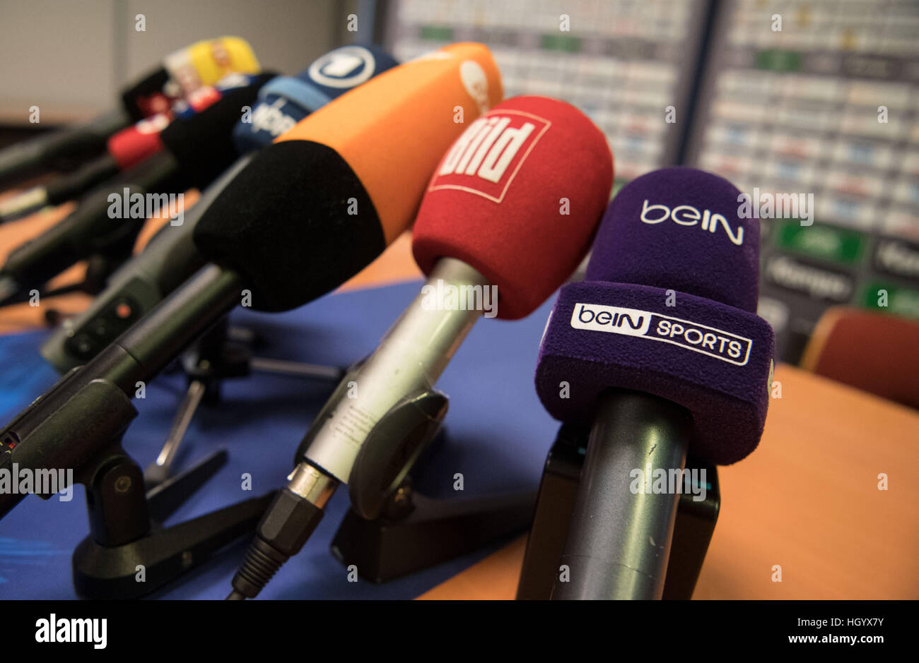 Rouen, France. 14th Jan, 2017. Different microphones, including one of ...