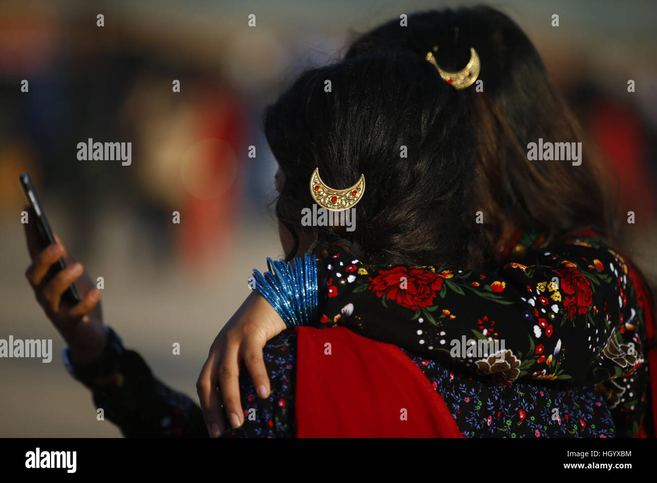 Kathmandu, Nepal. 14th Jan, 2017. Women from ethnic Magar community ...