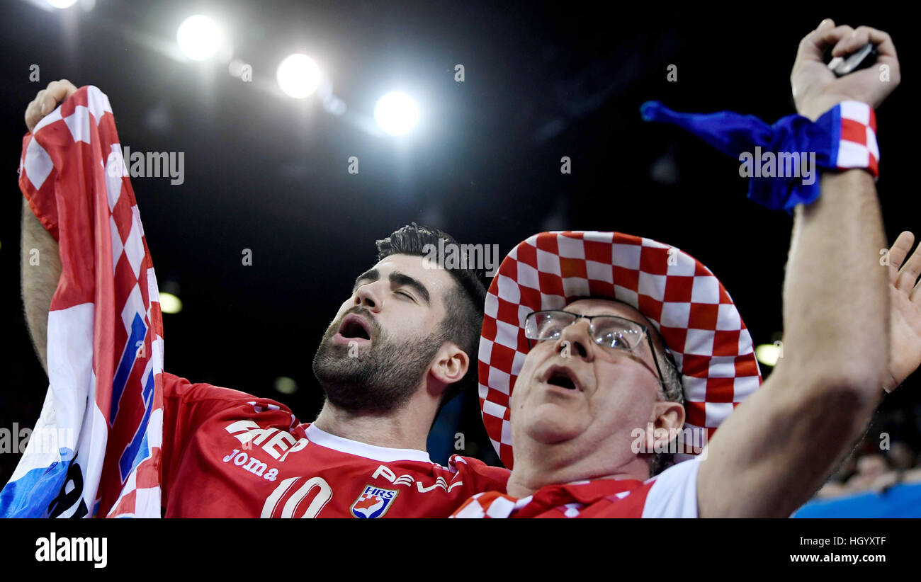 Rouen, France. 13th Jan, 2017. Croatian fans sing during the Handball ...