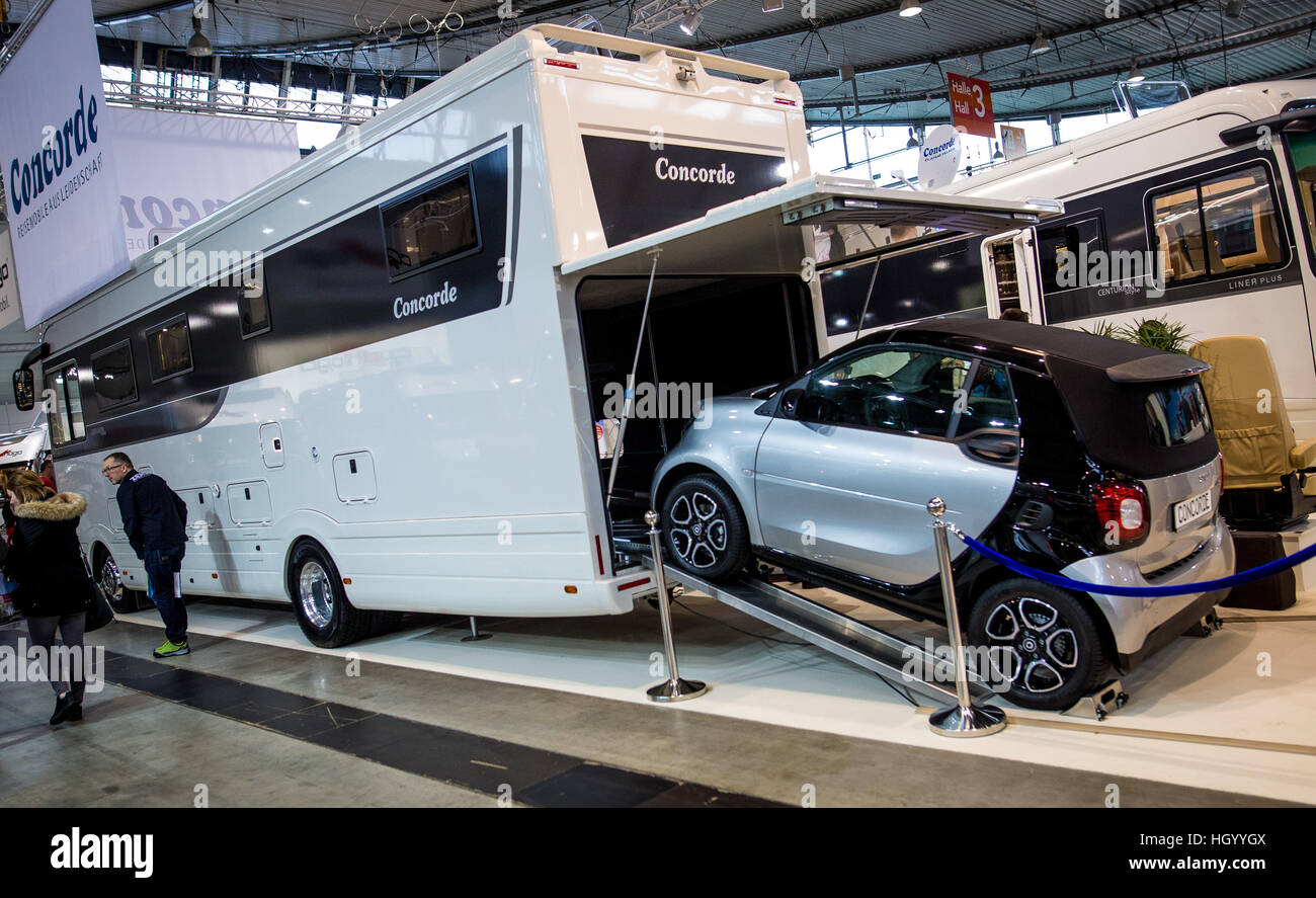 Stuttgart, Germany. 14th Jan, 2017. A liner caravan by Concorde can be ...