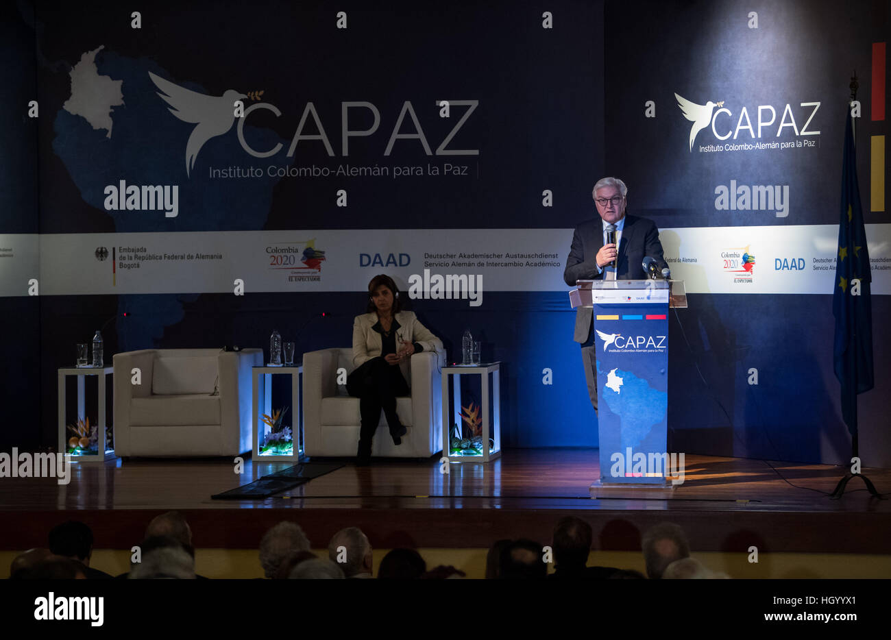 German Minister of Foreign Affairs Frank-Walter Steinmeier (L) speaks ...