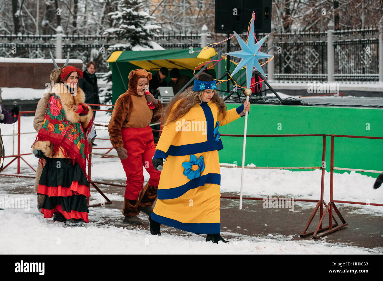 Gomel, Belarus. 13th Jan, 2017. Actors dressed as fairy tale characters ...