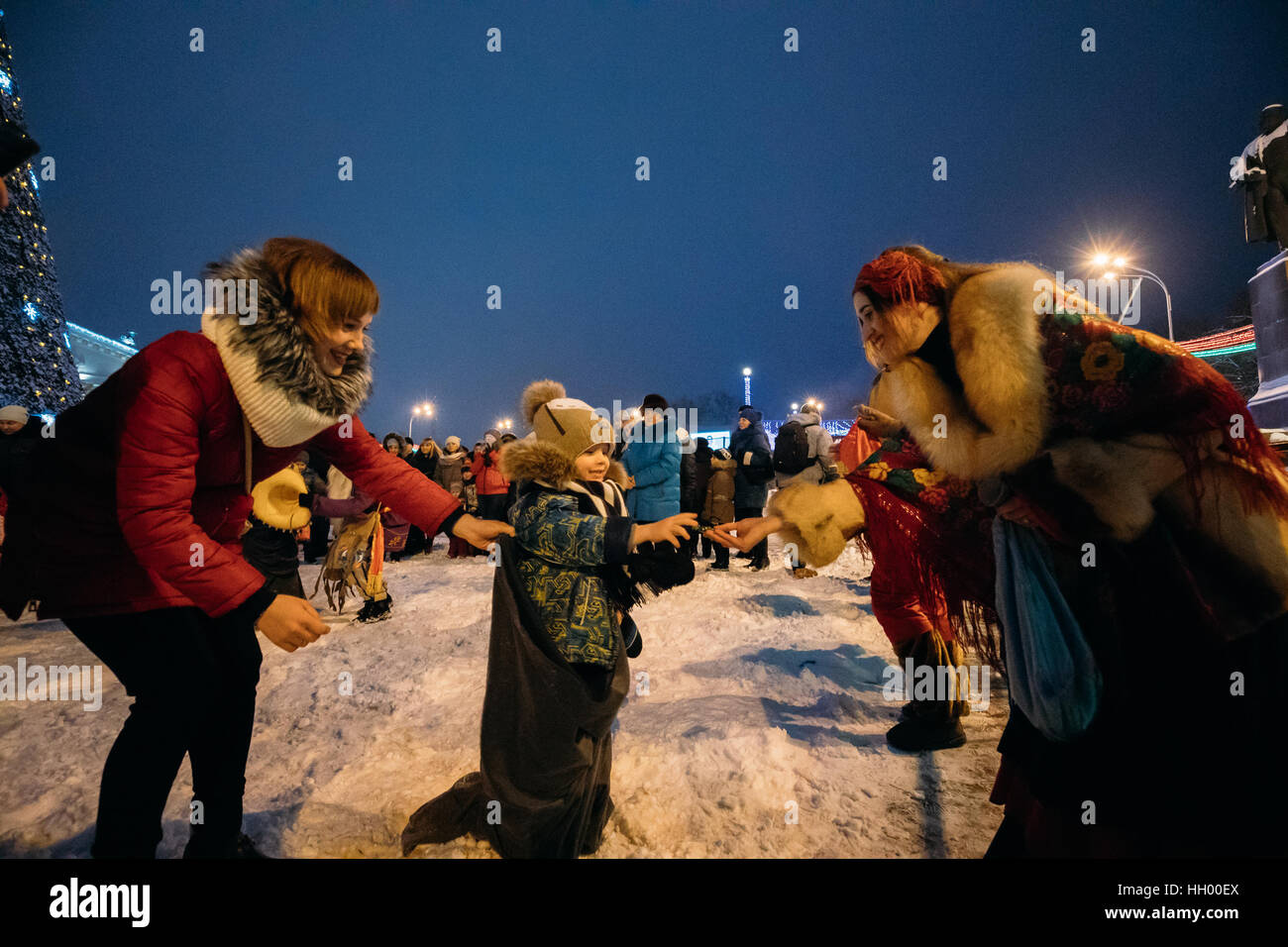 Gomel, Belarus. 13th Jan, 2017. Actors dressed as fairy tale characters ...