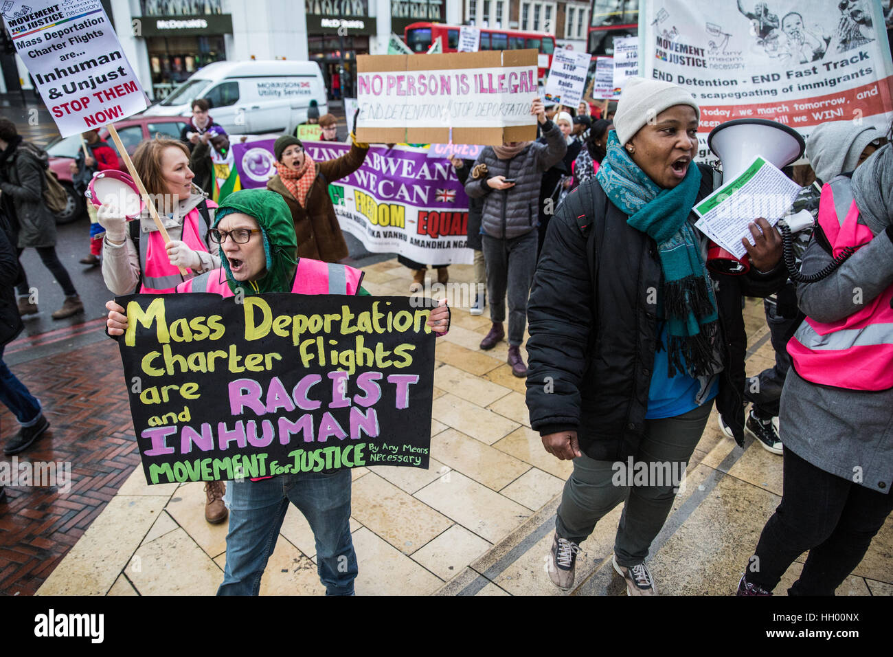 London, UK. 14th January, 2017. Campaigners from Movement For Justice ...