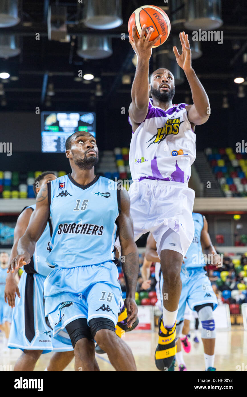 Copper Box Arena, London, 14th Jan 2017. Lions player Rashad Hassan (22 ...