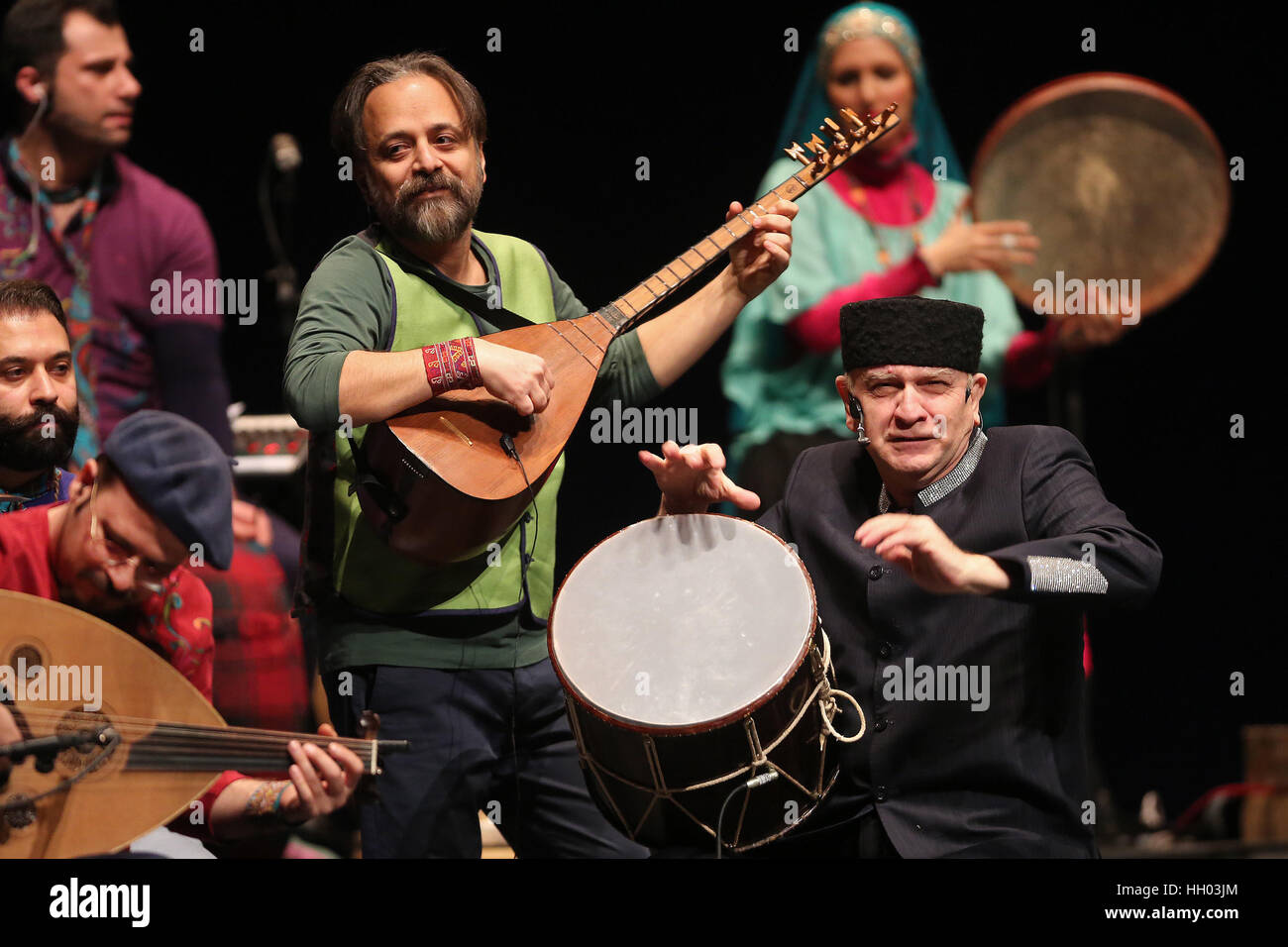 Tehran, Iran. 14th Jan, 2017. Members of an Iranian folk music band ...