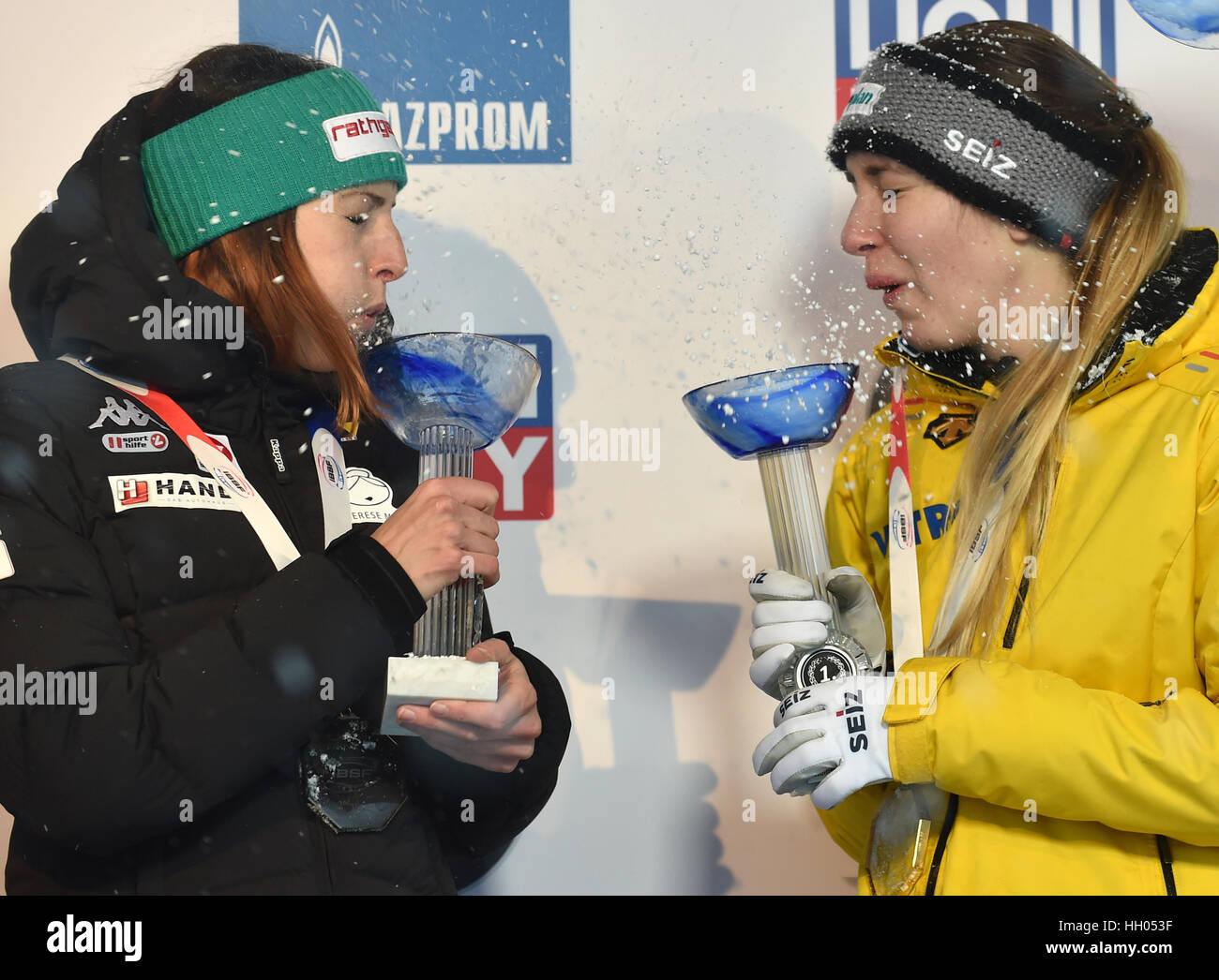 Winterberg, Germany. 15th Jan, 2017. Janine Flock from Austria (l, Vice ...