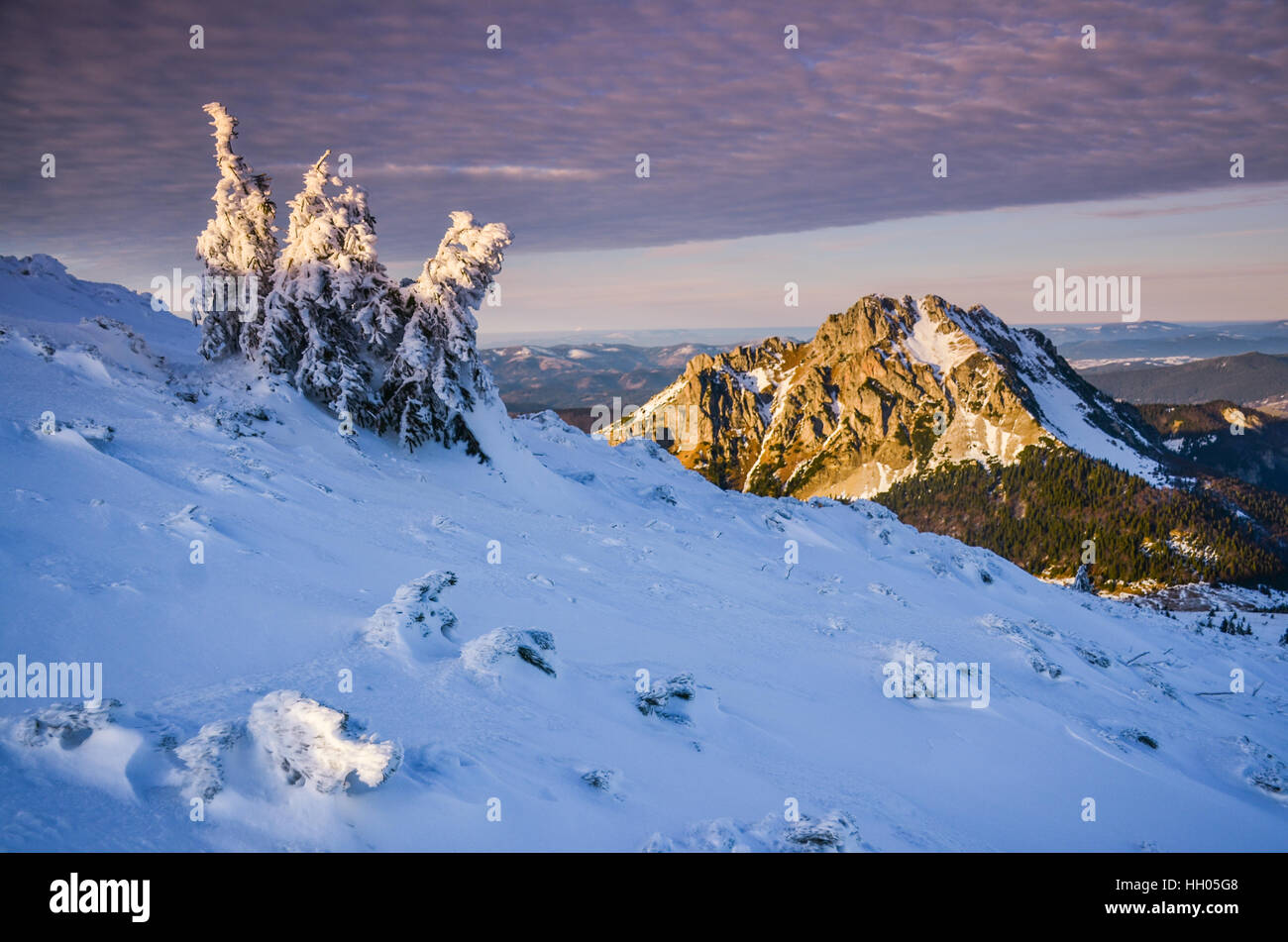 Fantastic evening winter landscape. Dramatic overcast sky Stock Photo ...
