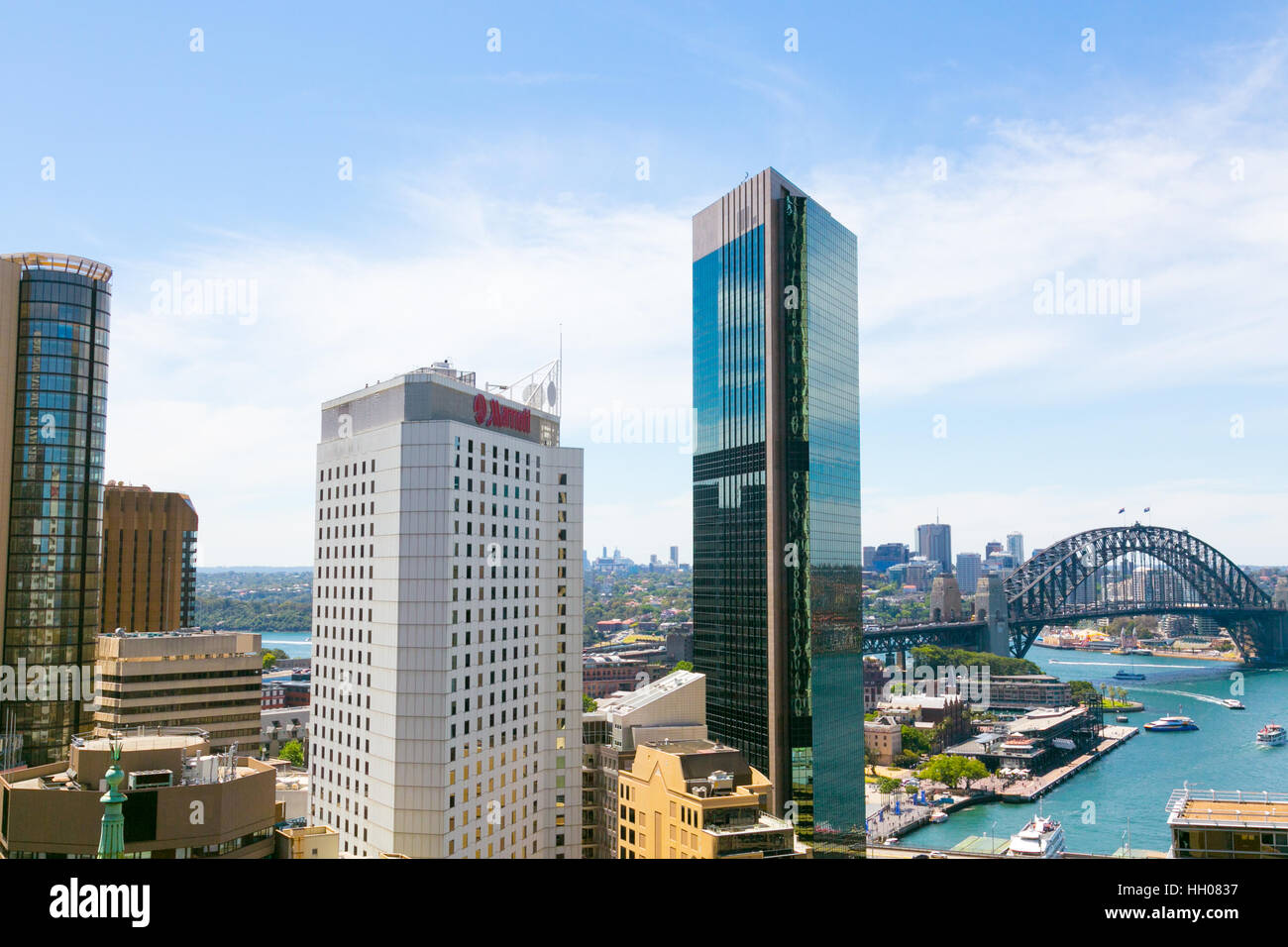 view of Sydney harbour and office buildings looking north, Sydney ...