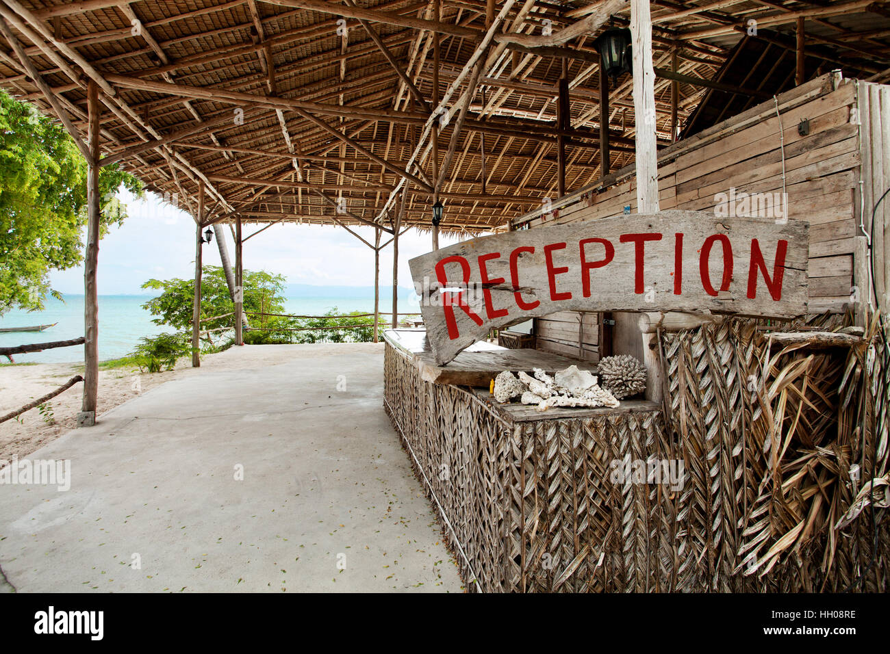 view of nice tropic reggie style beach bungalow reception Stock Photo ...