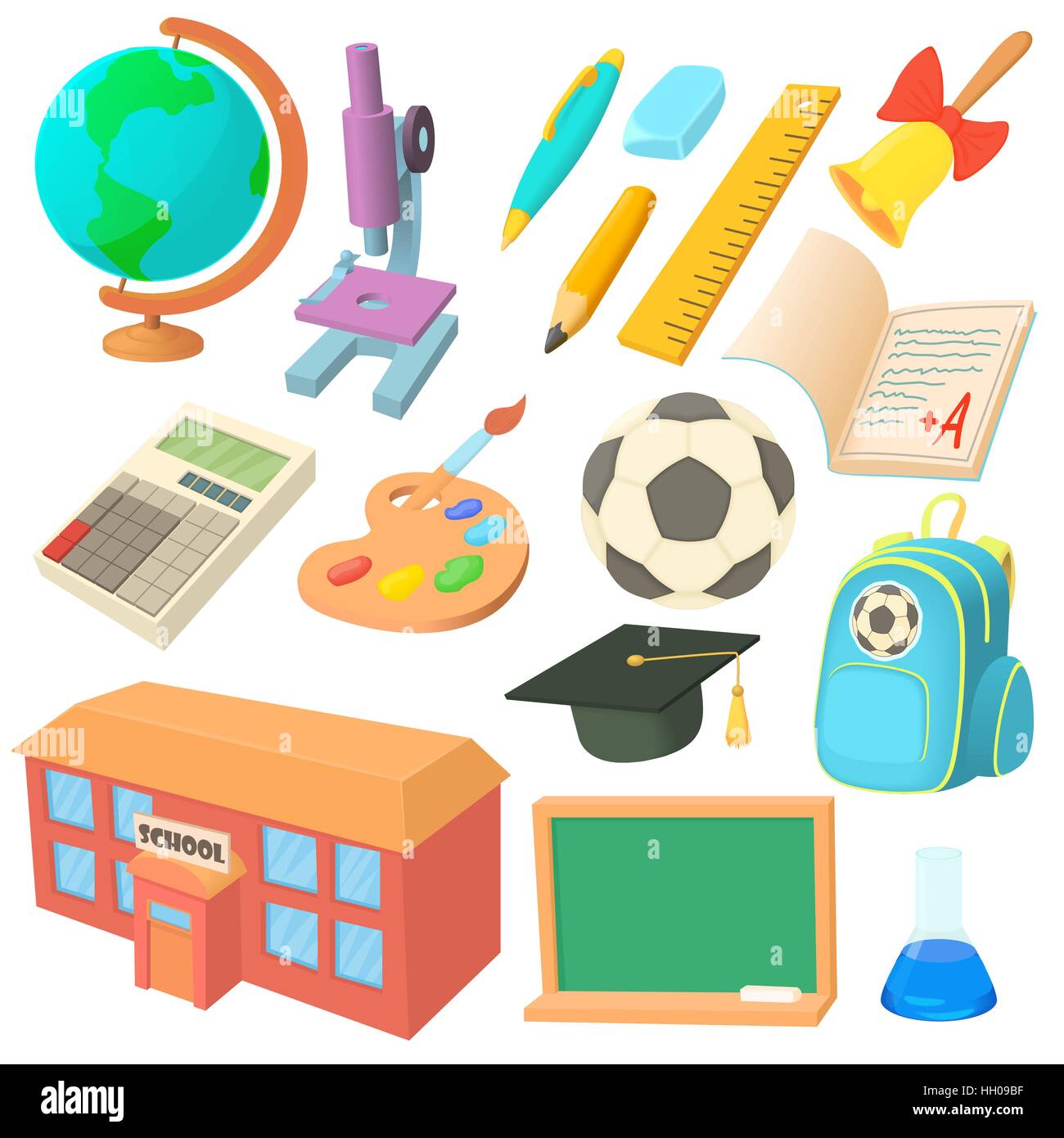 School icons set in cartoon style. Education set collection vector ...