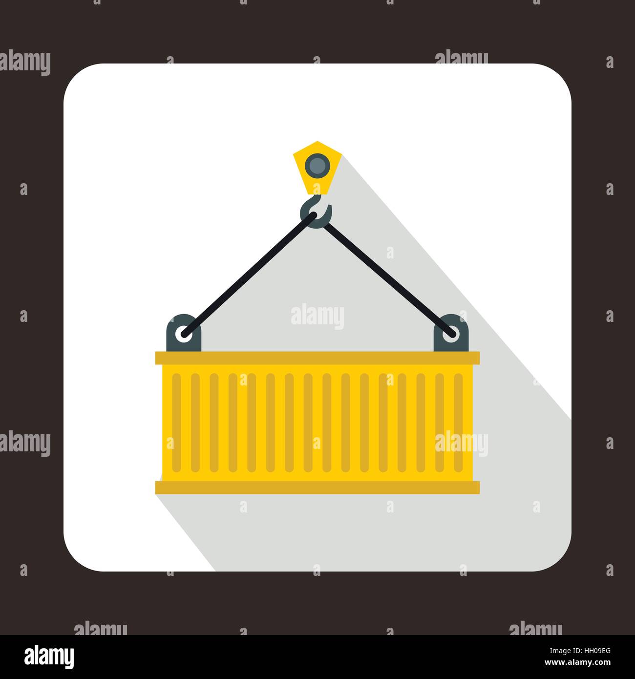 Crane lifts yellow container icon in flat style on a white background ...