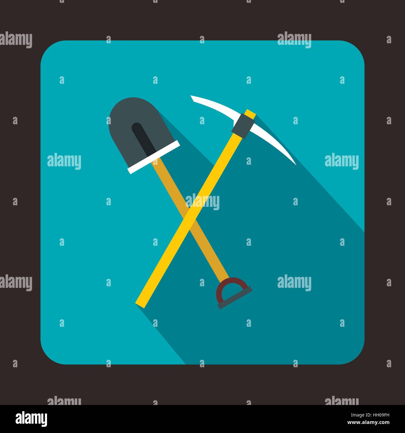 Pick tool and shovel icon in flat style on a baby blue background Stock ...