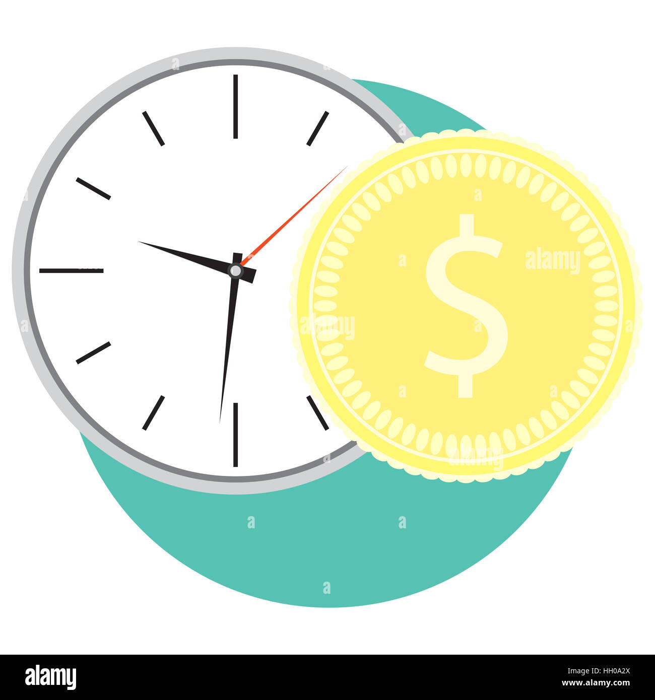 Time and money icon. Clock and golden coin. Vector illustration Stock ...