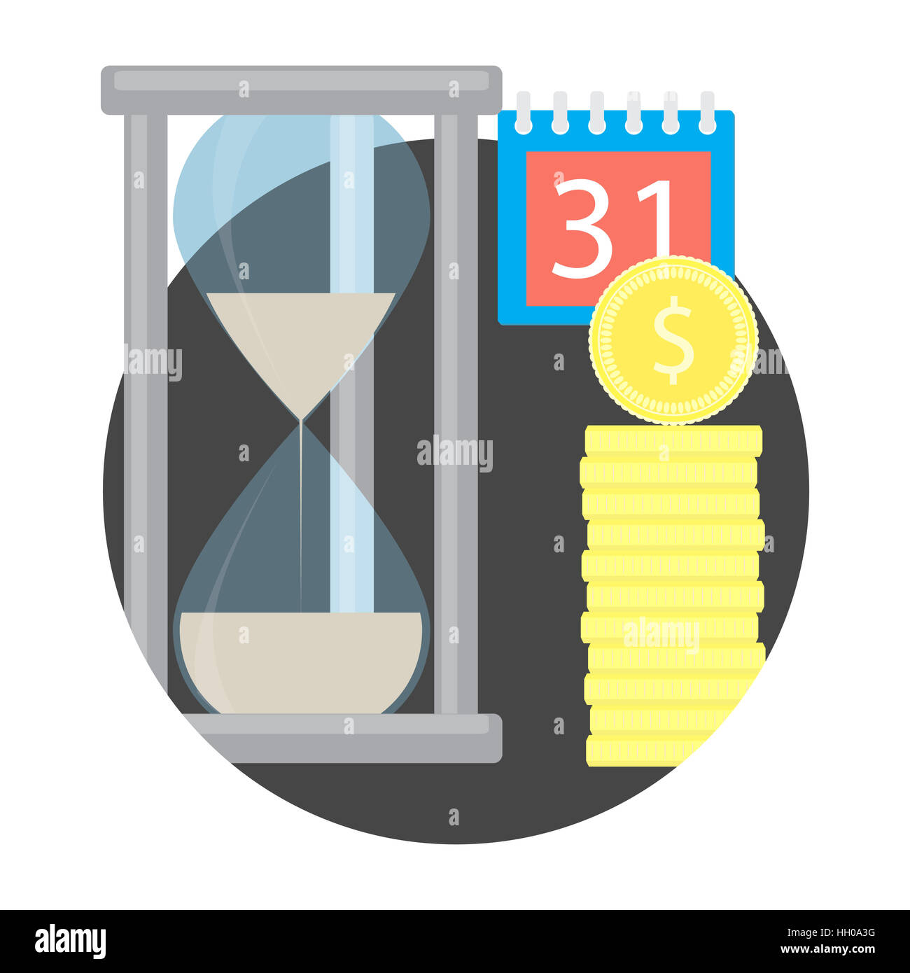 Time money icon. Budget stack and sand clock, deposit capitalization ...