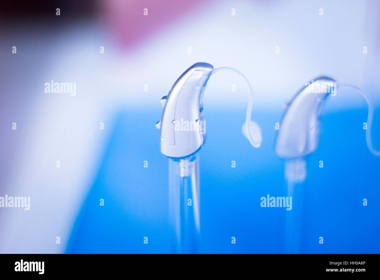 Modern high technology digital hearing aids in retail store shop window ...