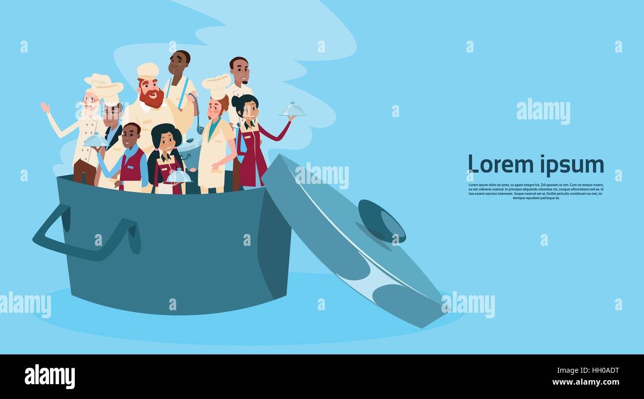 Restaurant Stuff Cook And Waiters In Saucepan Service Mix Race Group ...