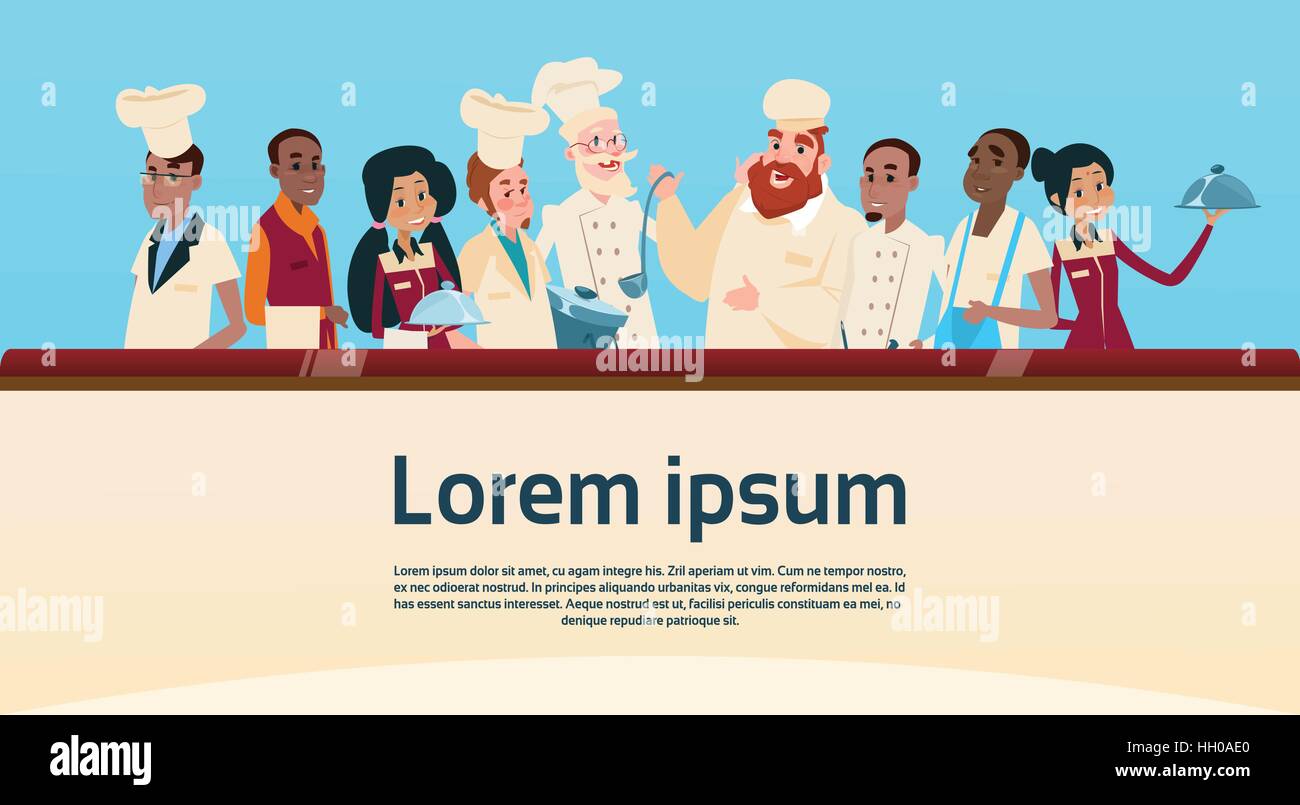 Restaurant Stuff Cook And Waiters Service Mix Race Group Banner Stock ...