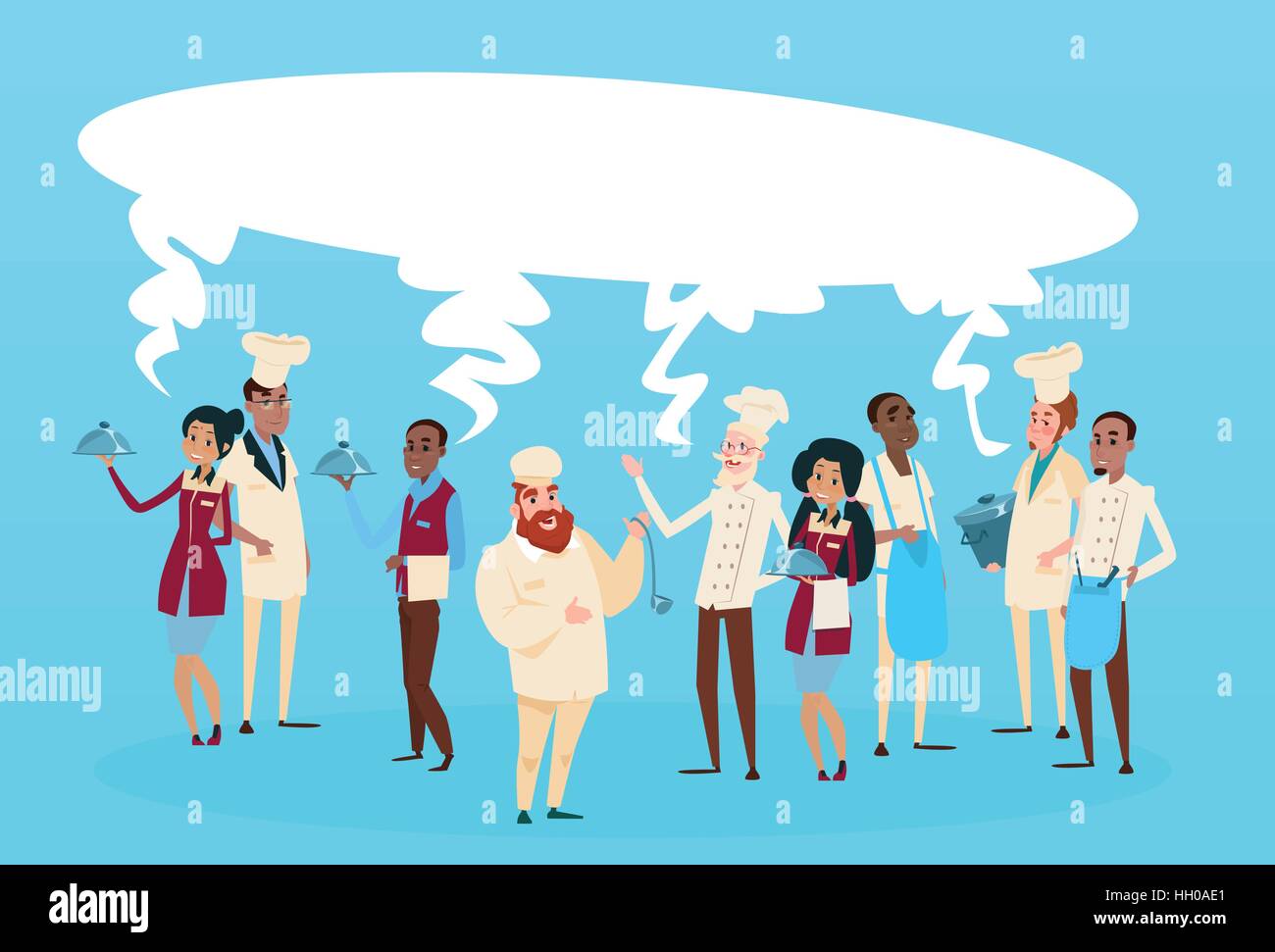 Restaurant Stuff Cook And Waiters Service Mix Race Group Communication ...