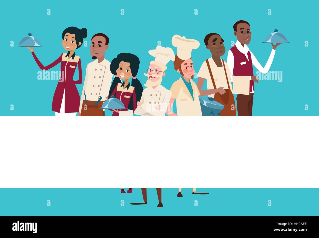 Restaurant Stuff Cook And Waiters Service Mix Race Group Banner Stock ...