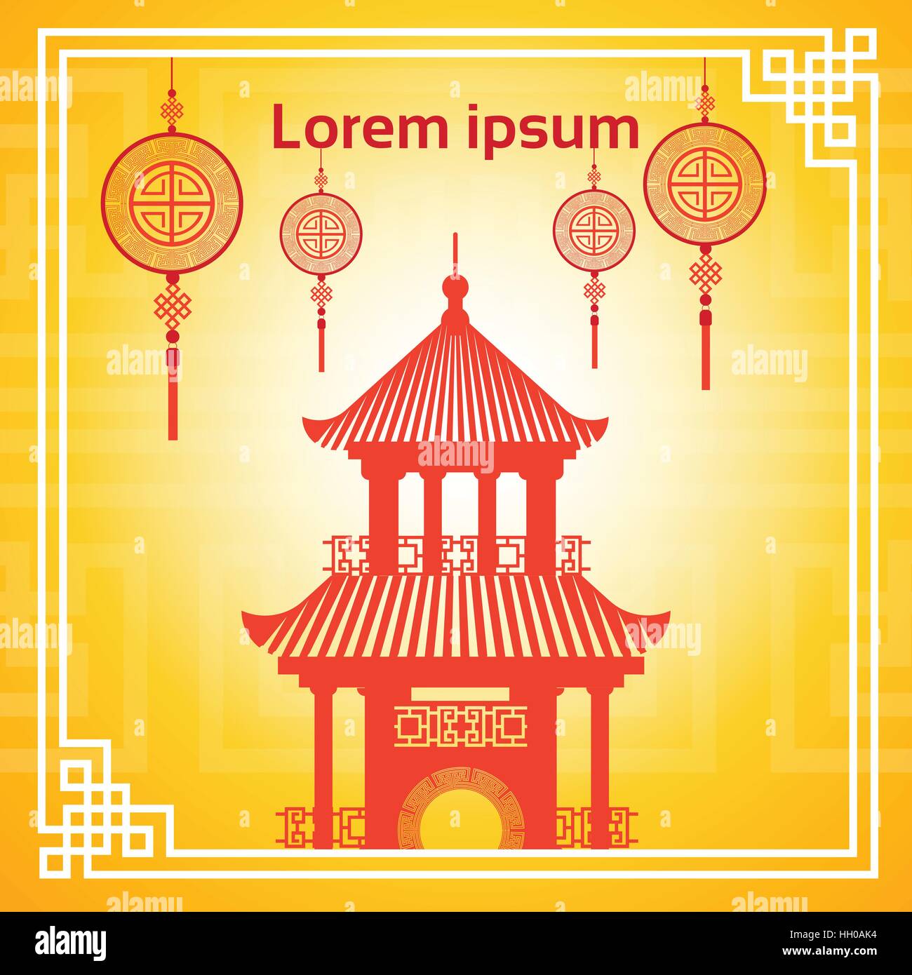 Chinese Traditional Abstract Buildings Colorful Ornament Banner Stock ...