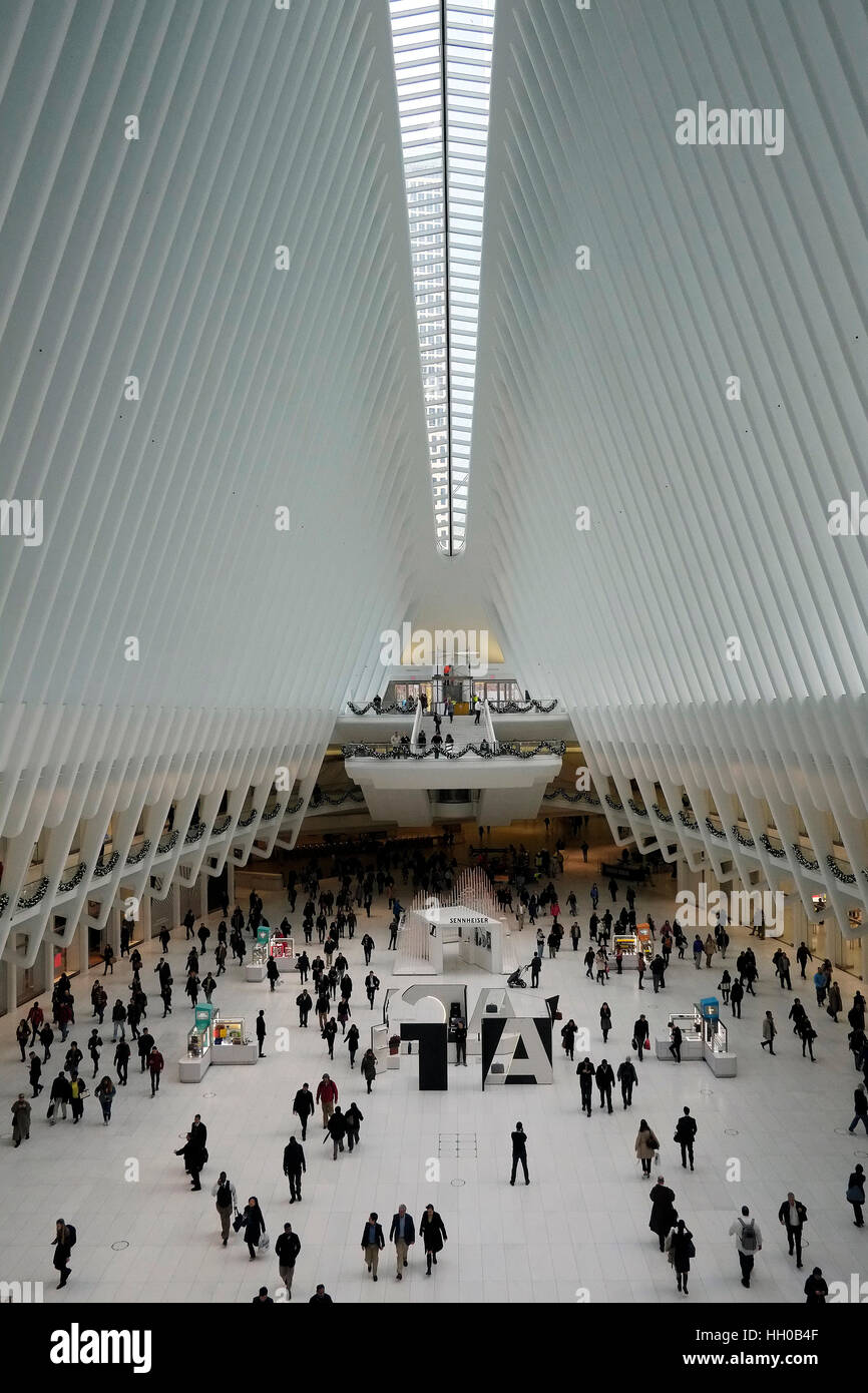 Interior view of the Oculus building, part of the new World Trade ...