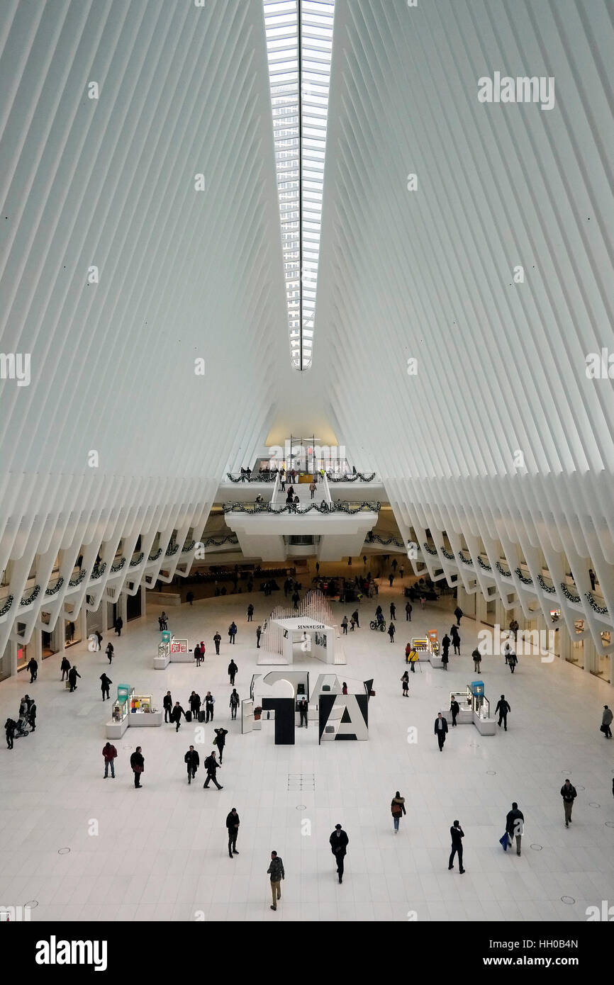 Interior view of the Oculus building, part of the new World Trade ...