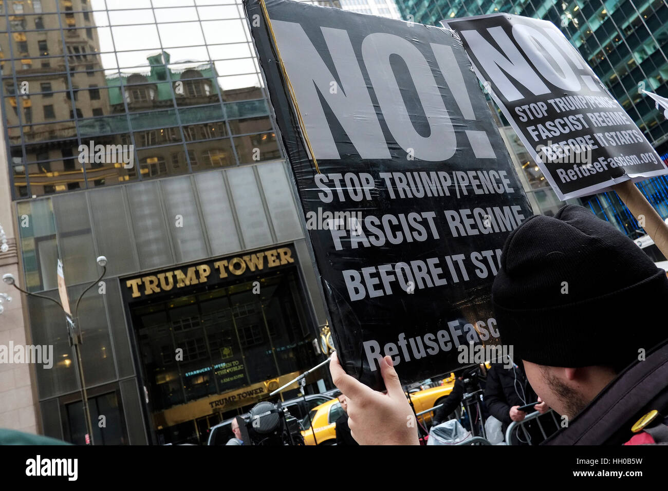 People protest outside Trump Tower in Manhattan as President Elect ...
