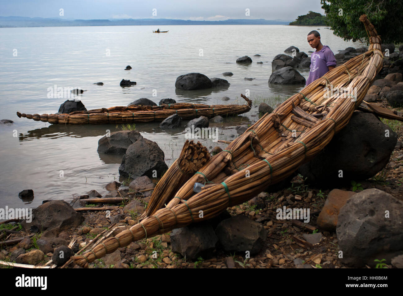 Tis Isat or Blue Nile waterfalls, Bahar Dar, Ethiopia, Africa. Papyrus ...