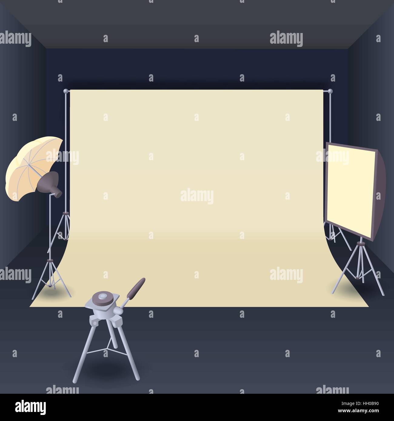 Photo studio with lighting equipment cartoon style Stock Vector Image ...